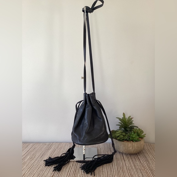 margot | Bags | Margot Black Boho Leather Fringe Bucket Small Crossbody ...